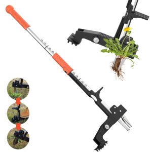 pooside weed puller tool, gardening stand-up weeder puller with ergonomic 39.3" long handle and 4 high-strength stainless steel claws, easily remove weeds without bending, pulling, or kneeling.