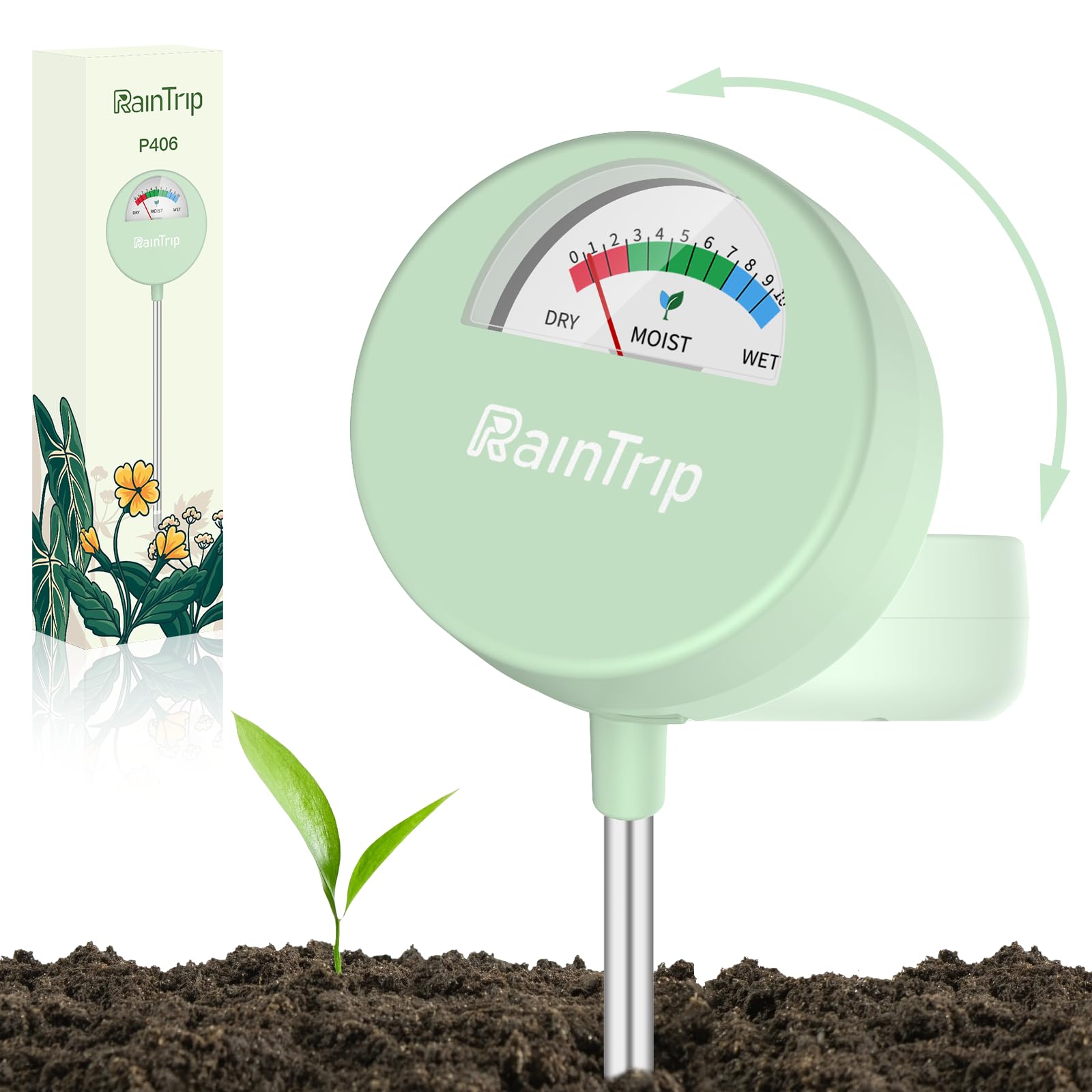 Raintrip Soil Moisture Meter,Moisture Meter for Plants，Plant Water Meter,Great for Garden, Lawn, Farm, Indoor & Outdoor Use (No Battery Required)