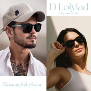 D Lolylad Polarized Sunglasses UV 400 Protection Black Retro Designer Style Fashion Sunglasses for Women and Men