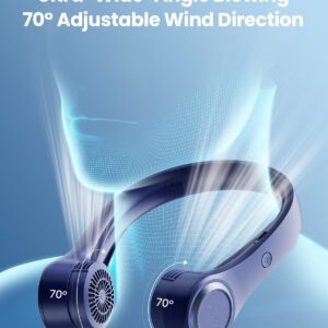 Gaiatop Portable Neck Fan, 4000mAh Rechargeable Hands Free Bladeless Mini Fans, 3 Speeds Air Outlet Can Rotate 70°, Free Adjustment Personal Wearable Cooling Fan Suitable for Travel Office Blue