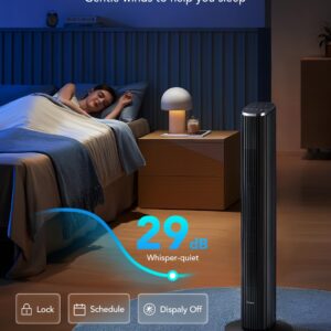 GoveeLife 36 Inch Tower Fan for Bedroom, Smart Oscillating Floor Fans with Temperature Sensor, App & Voice Remote, 5 Modes 8 Speeds up to 25ft/s, 24H Timer, 29dB Quiet Fan for Cooling Home Office