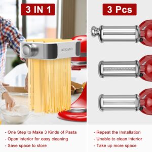 Metal Pasta Maker Attachment 3 in 1 Pasta Roller & Cutters Set for All KitchenAid Stand Mixers Included Pasta Sheet Roller, Spaghetti Cutter, Fettuccine Cutter Maker Accessories and Cleaning Brush