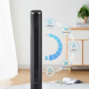 GoveeLife 36 Inch Tower Fan for Bedroom, Smart Oscillating Floor Fans with Temperature Sensor, App & Voice Remote, 5 Modes 8 Speeds up to 25ft/s, 24H Timer, 29dB Quiet Fan for Cooling Home Office