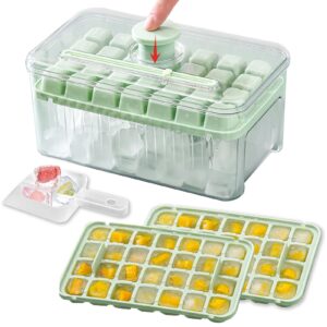 j.y.memorize mini ice cube trays for freezer, ice cube tray with lid and bin, 2 pack 56 pcs small ice cube mold with ice scoop for whiskey, cocktail, coffee and kids diy