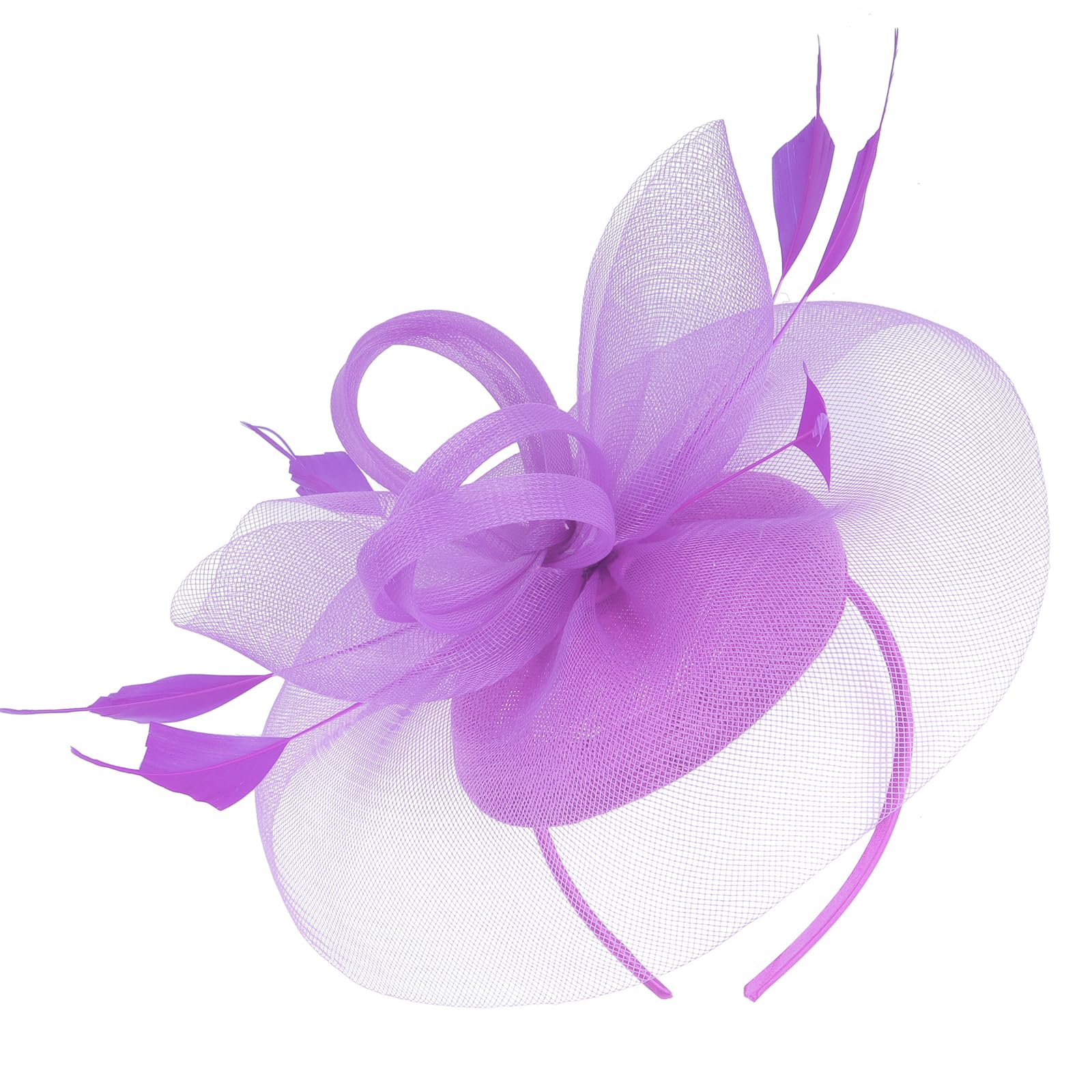 MS.ING Women's Kentucky Derby Fascinators Tea Party Hat Mesh Floral Feather Hair Clip Headwear for Wedding Cocktail (Purple)