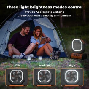 VOSFEEL Camping Fan - 20000mAh Battery Powered Fan Rechargeable with LED Lantern - Portable Outdoor Tent Fan with Hanging Hook 4 Speeds Wind Remote Control