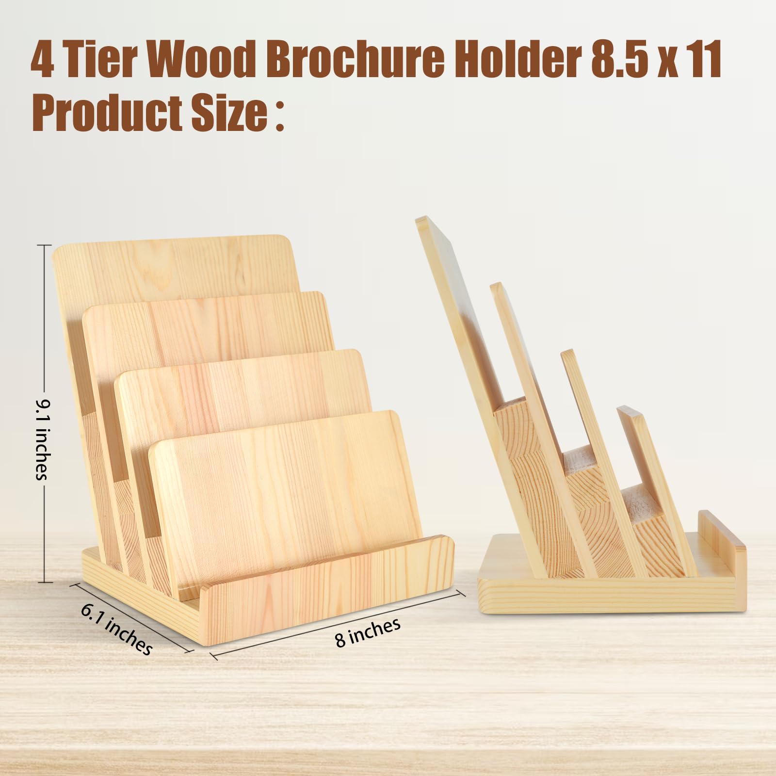 DLUGOPIS 4 Tier Wood Brochure Holder 8.5 x 11Magazine Display Rack Brochure Display Stand Literature Holder Pamphlet Display Stand Magazine Organizer Flyer Display Holder for Table Counter