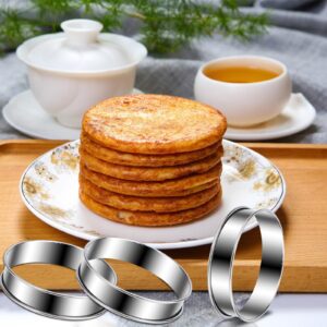 English Muffin Rings,10PCS Double Rolled Stainless Steel Crumpet Tart Rings 4 inch for Baking,Muffin Ring,Cooking Rings for Baking with Silicone Brush for Kitchen Baking Muffin