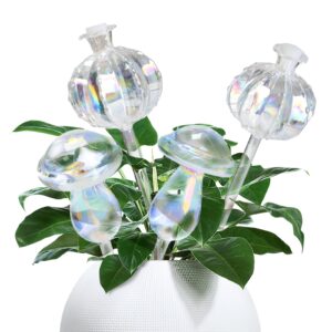 aukney [4 pcs] plant watering globes, 9 inch glass iridescent self watering planter insert, rainbow gradient color clear mushroom & cactus watering device for indoor and outdoor plants accessories