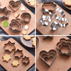 Mikim Mini Cookie Cutters Heart Round Flower Star, 12Pcs Cookie Cutters Shapes Set Stainless Steel Fruit Veggie Cutter, Small Metal Biscuit Cutter Molds for Baking