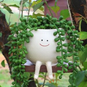 ceojpa small swing smiley face hanging planter pot for indoor outdoor plants, cute swinging plant pot, hanging flower pots, face planter pot head, resin succulent planter