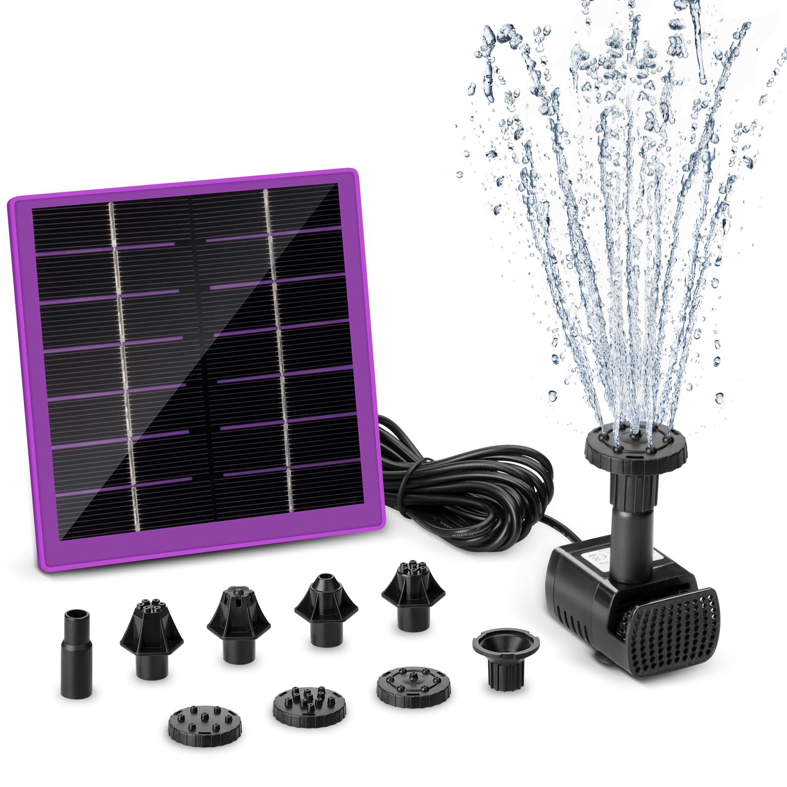 DIY Solar Water Pump Kit, 2.5W Solar Water Fountain Pump Outdoor with 8 Nozzles, Solar Water Pump for Bird Bath, Ponds, Garden and Fish Tank Garden, Pond