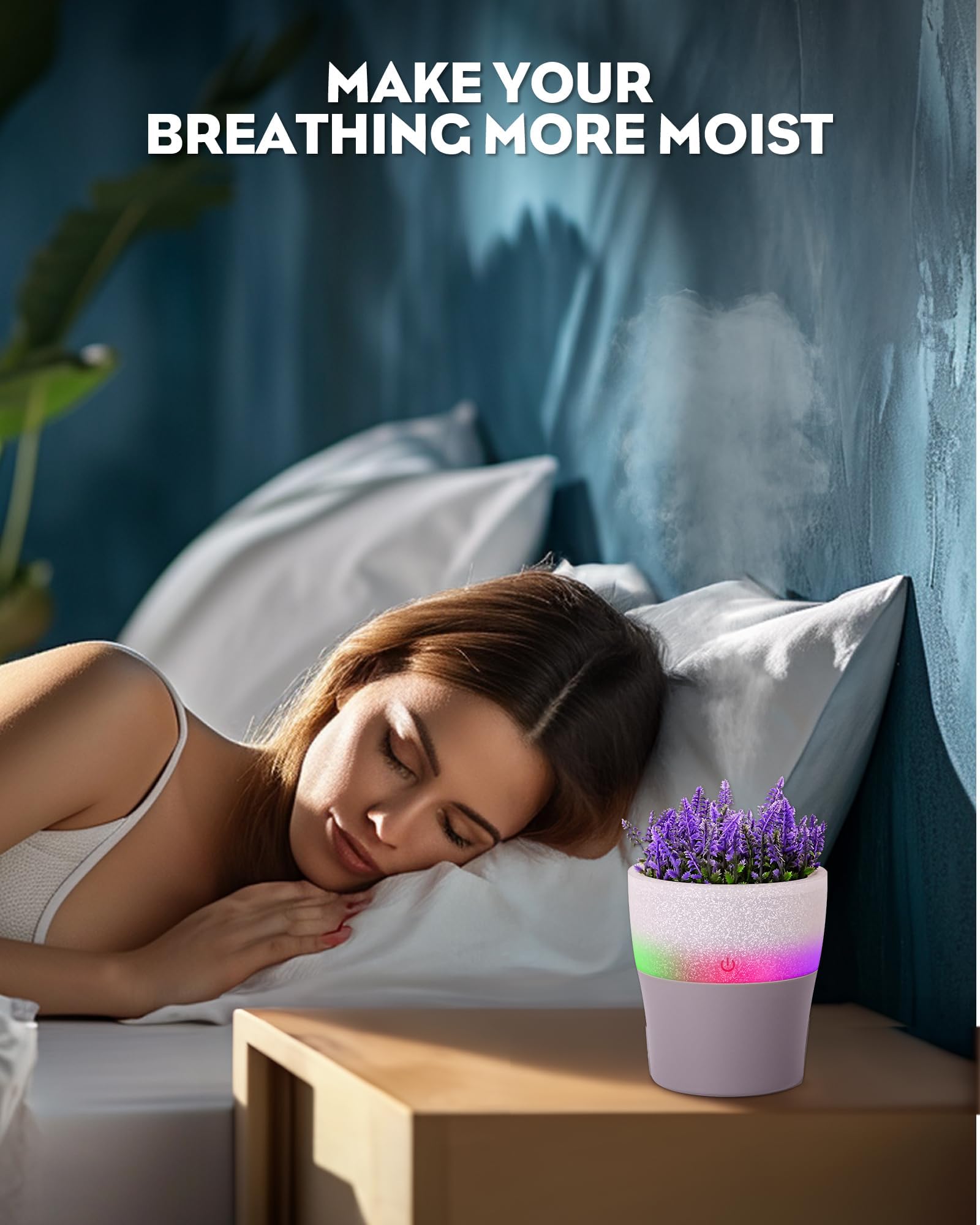 Small Humidifier For Plants, Mini Humidifiers For Bedroom Home, Lavender plant Cool Mist Humidifiers, 150m personal humidifier, Super Quiet And Waterless Auto Shut Off