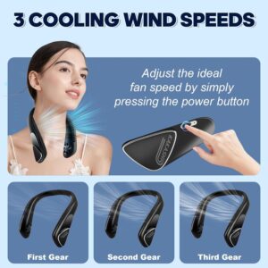 Kakashi Portable Neck Fan, 6000mAh Rechargeable Bladeless Operated Wearable Personal Fan with 3 Speeds, 360°Cooling Leafless Adjustable Neck Fan Blow Cold Air for Travel Outdoor