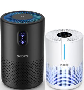 mooka air purifiers for home large room up to 1076ft², h13 true hepa air filter cleaner, odor eliminator, remove smoke dust pollen pet dander, night light, 2 packs