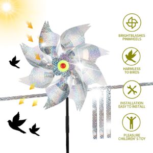 12Pack Pinwheels for Yard and Garden, Reflective Pinwheels to Scare Birds Away, Sparkly Sliver Pin Wheels with Bird Scare Tape for Outside (Pack of 12)