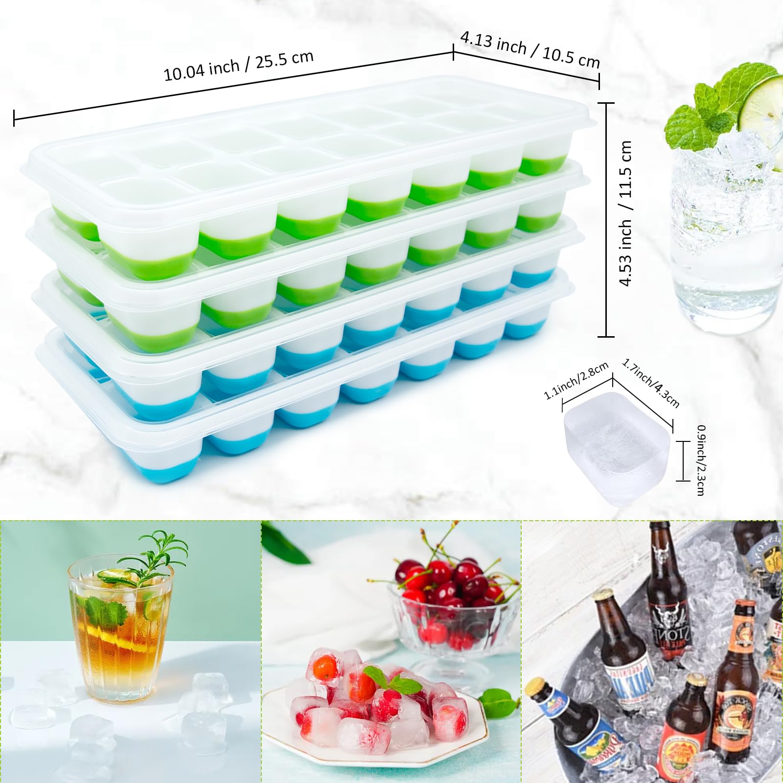 LEUCATH Ice Cube Trays 4 Pack, 56 pcs Ice Cube with Leak-Resistant Removable Lid, BPA Free, for Freezer, Stackable Ice Trays with Covers for Cocktail, Whiskey, Coffee, Fruit Drinks, Baby Food