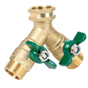 styddi garden hose splitter full flow, brass heavy duty hose splitter 2-way high flow, all metal hose y splitter with shutoff, outdoor faucet splitter hose connector, water hose y valve tap adapter