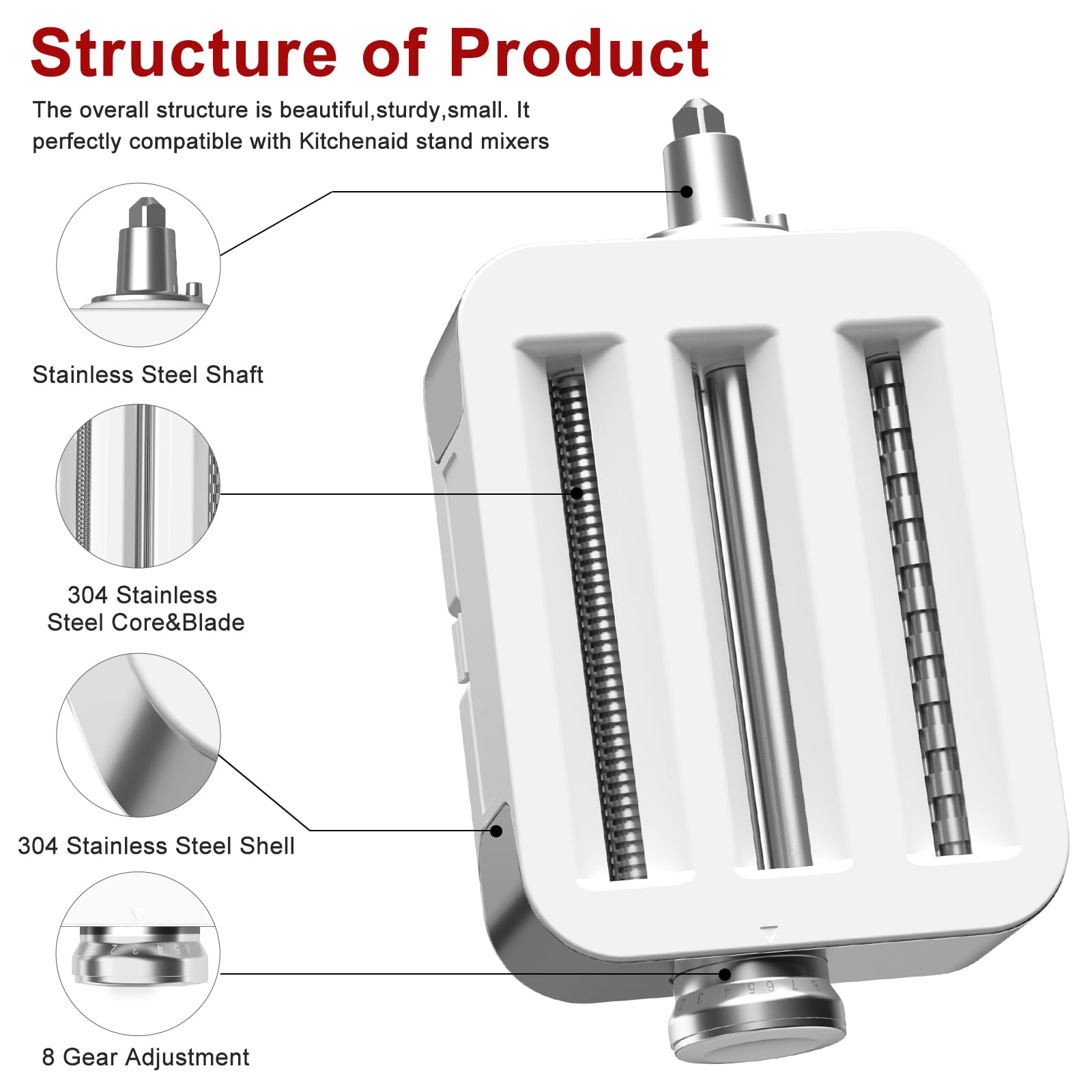 Metal Pasta Maker Attachment 3 in 1 Pasta Roller & Cutters Set for All KitchenAid Stand Mixers Included Pasta Sheet Roller, Spaghetti Cutter, Fettuccine Cutter Maker Accessories and Cleaning Brush