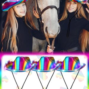 Halfchet 3 Pcs Rainbow Pride Light up LED Cowboy Hat LGBTQ Cowboy Cowgirl Hat for Gay Pride Events Pride Party Supplies