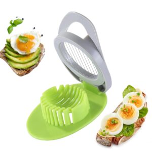 egg slicer for hard boiled eggs, stainless steel wire egg cutter with stylish duotone plastic body, great for boiled eggs, strawberry, spam, fruit, mushroom and more (gery+green)