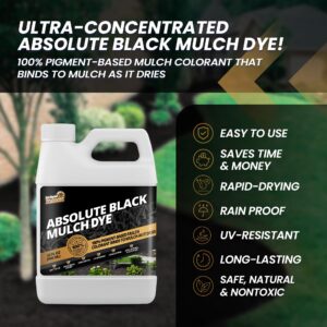 32oz Absolute Black Mulch Dye - Treats up to 2,500 sq. ft., Liquid Mulch Dye Black, Premium Mulch Color Concentrate, Ideal Black Mulch for Landscaping, Renews Faded Mulch, 100% Black Pigment