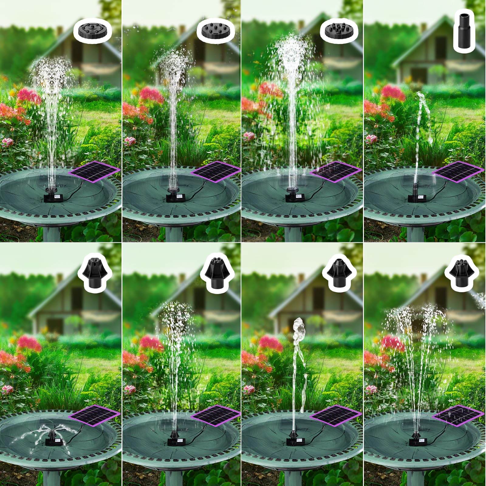 DIY Solar Water Pump Kit, 2.5W Solar Water Fountain Pump Outdoor with 8 Nozzles, Solar Water Pump for Bird Bath, Ponds, Garden and Fish Tank Garden, Pond