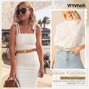 VONMELLI 3 Pack Women's Leather Belts for Jeans Dresses Ladies Waist Belt with Fashion Gold Buckle Black Beige Brown S