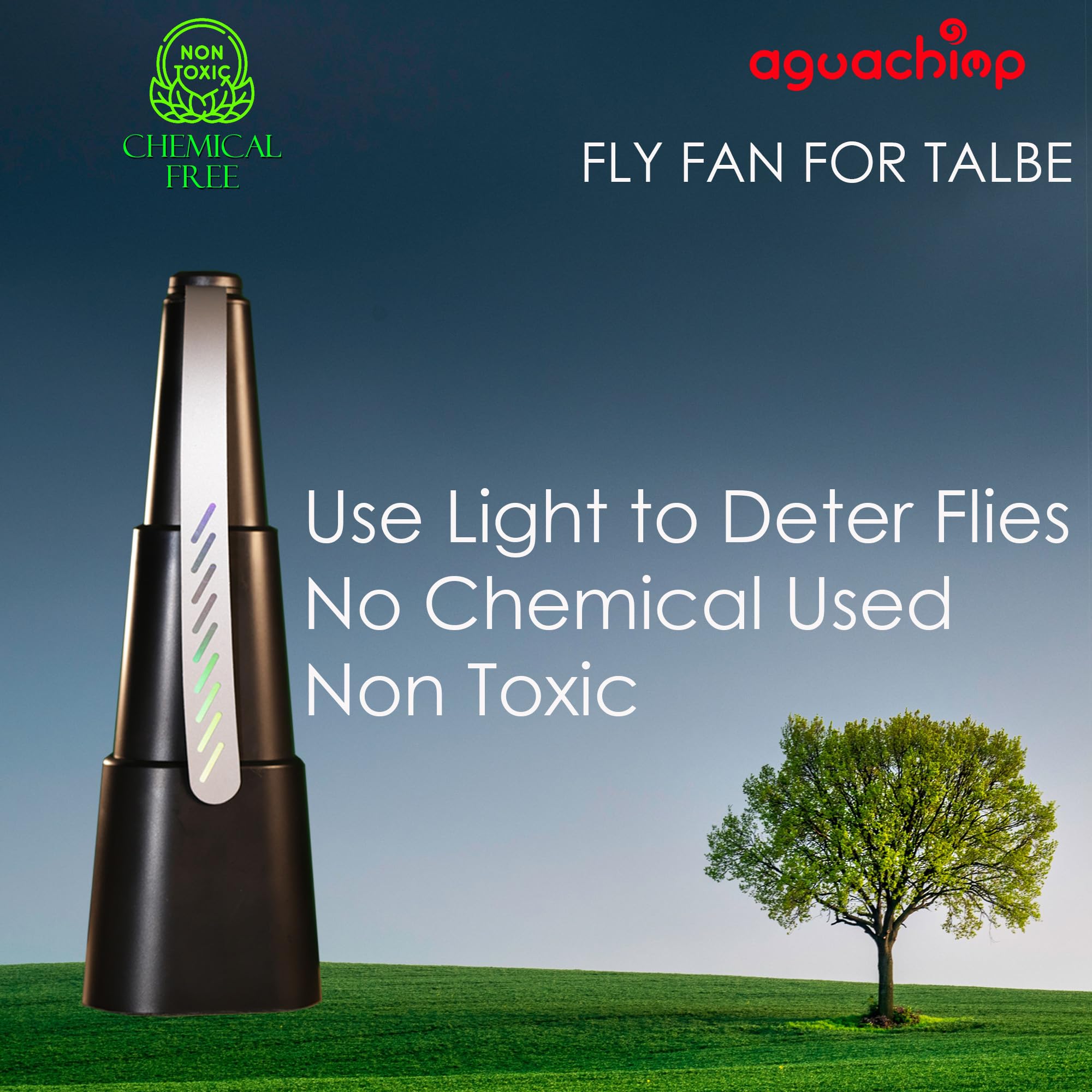 AguaChimp-Fly Fans for Tables, Chemical Free Fly Repellent, Fly Spinner, Fly Deterrent Indoor Outdoor, Bug Repellent for Camping, Picnic, Party, Restaurant and Kitchen, Batteries Powered 4PAK