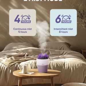 Small Humidifier For Plants, Mini Humidifiers For Bedroom Home, Lavender plant Cool Mist Humidifiers, 150m personal humidifier, Super Quiet And Waterless Auto Shut Off