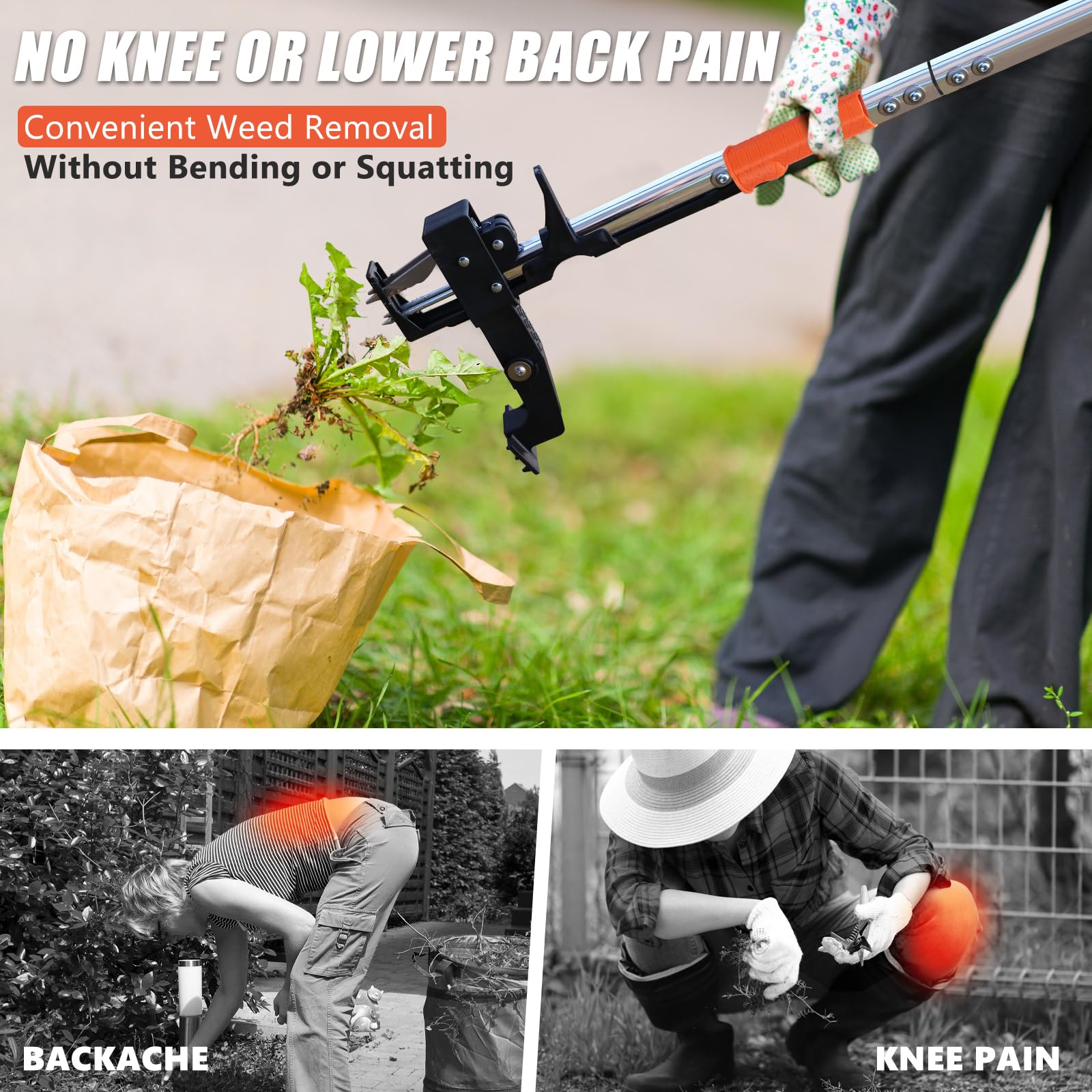 POOSIDE Weed Puller Tool, Gardening Stand-Up Weeder Puller with Ergonomic 39.3" Long Handle and 4 High-Strength Stainless Steel Claws, Easily Remove Weeds Without Bending, Pulling, or Kneeling.