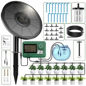 solar irrigation system with automatic diy water timer trjzwa 2024 latest drip irrigation system kit for garden,balcony,greenhouse,garden watering system supports 15 potted plants with 15 meter hose