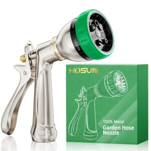 hosun garden hose nozzle sprayer heavy duty, 100% metal water hose nozzle with 7 spray patterns, high pressure hose spray nozzle with lockable rear trigger for watering plant & lawn, washing car & pet