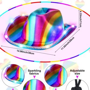 Halfchet 3 Pcs Rainbow Pride Light up LED Cowboy Hat LGBTQ Cowboy Cowgirl Hat for Gay Pride Events Pride Party Supplies