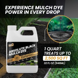 32oz Absolute Black Mulch Dye - Treats up to 2,500 sq. ft., Liquid Mulch Dye Black, Premium Mulch Color Concentrate, Ideal Black Mulch for Landscaping, Renews Faded Mulch, 100% Black Pigment