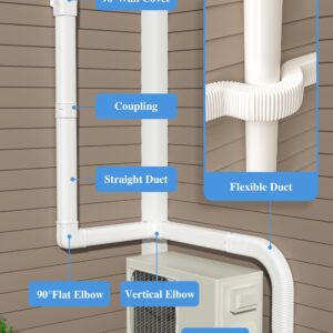 WEETALL 4'' 16 Ft Mini Split Line Set Cover with Flexible Pipe, Upgrade PP Heat-Resistant & Paintable, Central AC and Heat Pumps-Full Set, No Other Parts Needed