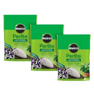 miracle-gro perlite, enriched with plant food, improves drainage and aeration in potting mixes, for container plants, 8 qt., 3-pack