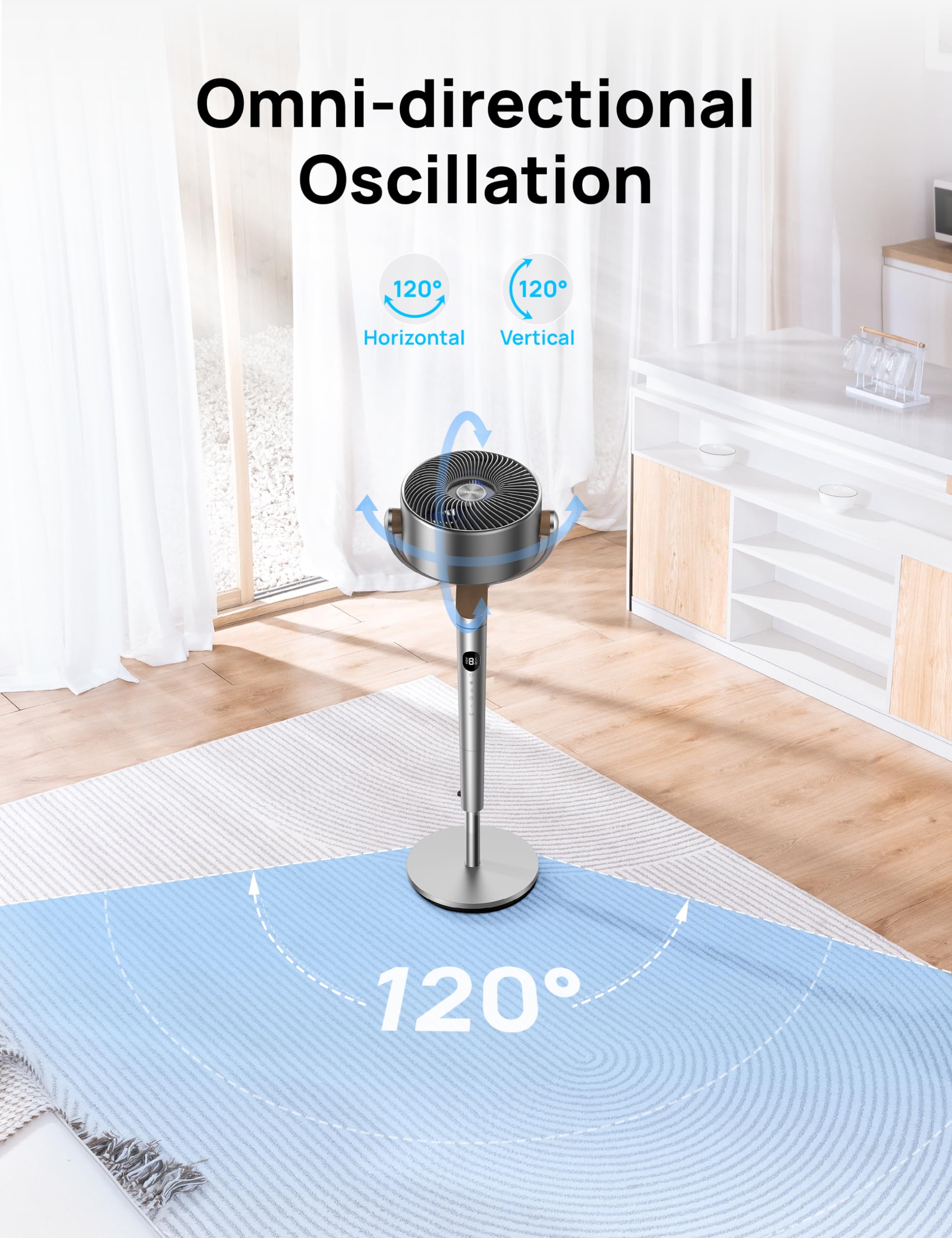 Dreo Standing Fan, 120°+120°Omni-directional Oscillating Fan For Bedroom, 80 ft Circulator With Remote, DC Motor Quiet Pedestal Fans, Adjustable Height, 8 Speeds, 3 Modes, 8H Timer, Home, PolyFan 502