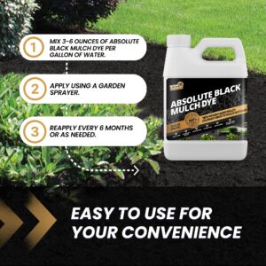 32oz Absolute Black Mulch Dye - Treats up to 2,500 sq. ft., Liquid Mulch Dye Black, Premium Mulch Color Concentrate, Ideal Black Mulch for Landscaping, Renews Faded Mulch, 100% Black Pigment