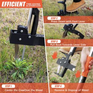 POOSIDE Weed Puller Tool, Gardening Stand-Up Weeder Puller with Ergonomic 39.3" Long Handle and 4 High-Strength Stainless Steel Claws, Easily Remove Weeds Without Bending, Pulling, or Kneeling.