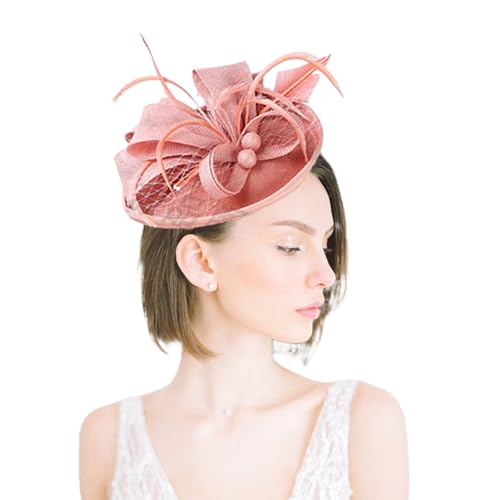 Klearsky Pink Derby Hat for Women, Fascinator Hats for Special Occasions, Lightweight Straw Church Hat with Feathers, Blush Pink, One Size