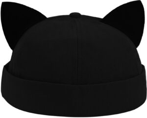 black cat ear docker cap brimless hats beanie for women men skull cap worker sailor cap rolled cuff retro docker hat