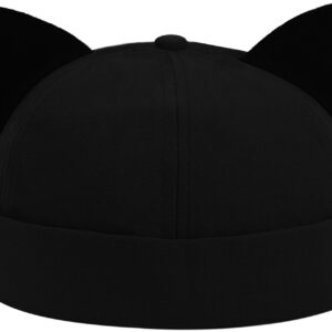 Black Cat Ear Docker Cap Brimless Hats Beanie for Women Men Skull Cap Worker Sailor Cap Rolled Cuff Retro Docker Hat