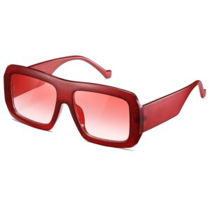 kimorn sunglasses womens men trendy retro sun glasses oversize square frame shades k1571 (red+gradient red lens)