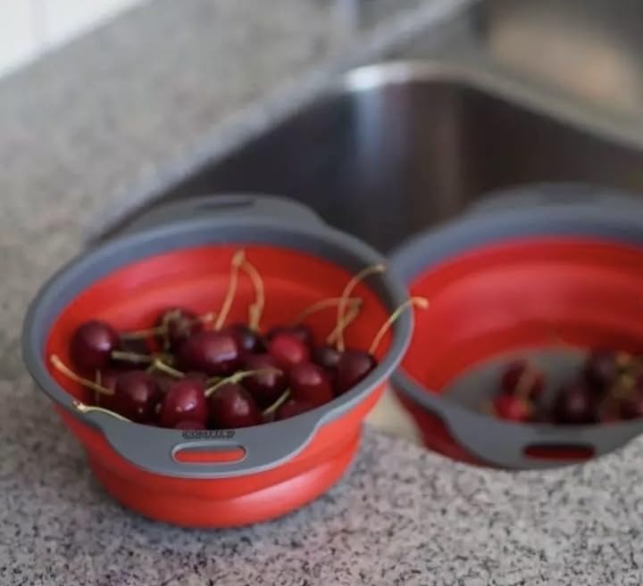 Set of 3 Niklye Ultimate Kitchen Strainers includes 1-10 inch & 2-12 inch. Collapsible Silicone Colanders For Easy Storage - Use with Pasta & Veggies or as a Fruit or Berry Bowl with Strainer., large