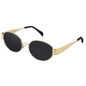 dimensip retro oval sunglasses for women men - trendy gold sun glasses - fashion metal frame shades(gold/grey)