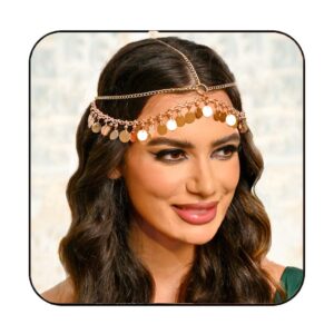 aukmla sequin boho head chain jewelry gold headpiece hair chains festival costume headband hair accessories for women and girls