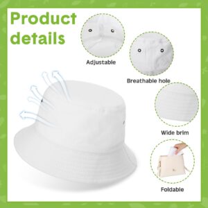 Xtinmee 48 Pcs Washed Cotton Bucket Hats Unisex Cotton Getaway Headwear Packable Summer Hats for Travel Beach Outdoor, White(Large-X-Large)