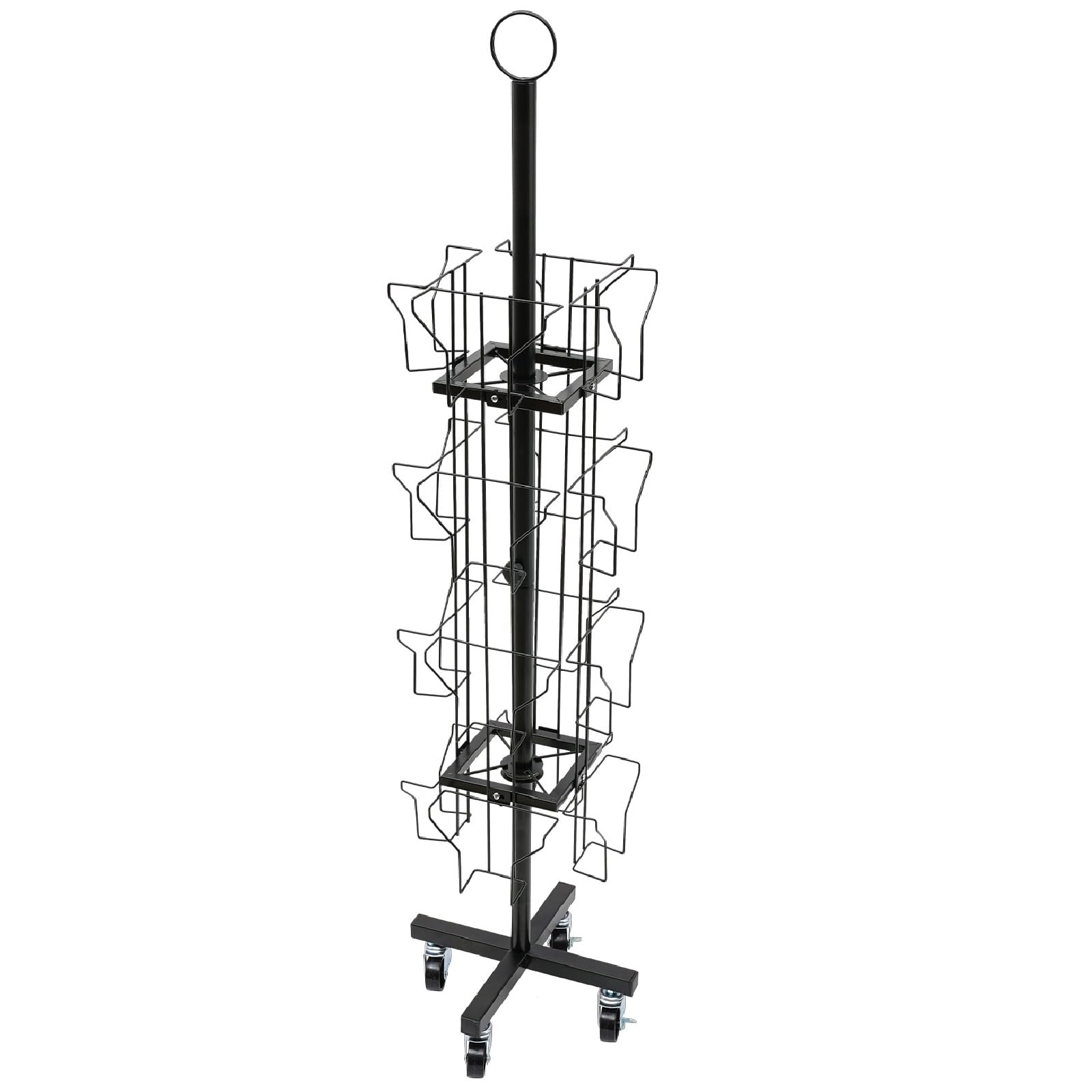 NeNchengLi 16 Pockets Rotating Greeting Card Rack Display Stand Spinning 4 Tiered Metal Floor Standing Pockets Greeting Card Display Rack For Sticker, Brochure, Postcard