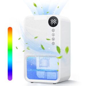 dehumidifiers for home with digital humidity display, 37oz basement dehumidifier with 7 colors led, auto shut-off, timer & laundry dry, small dehumidifier for bedroom, bathroom, basement, rv, office